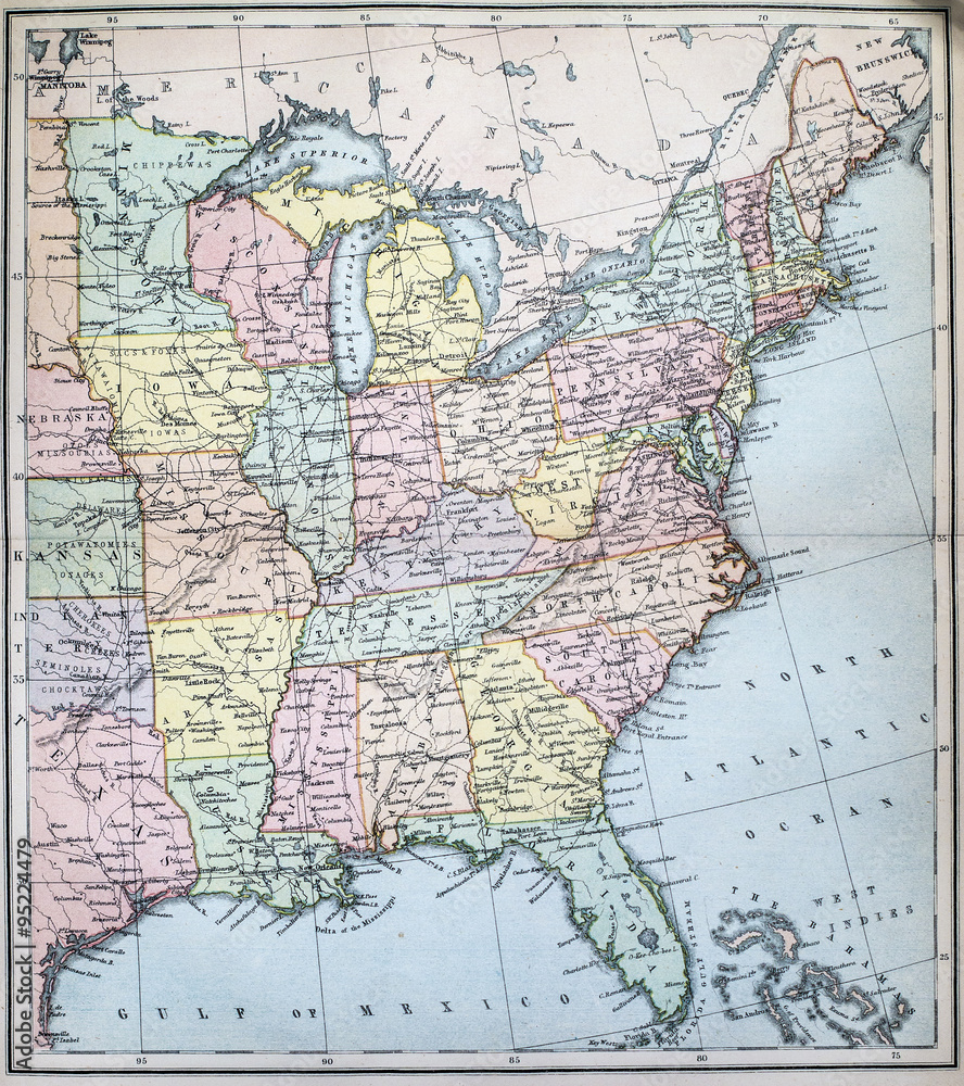 Victorian era map of Eastern States of USA Stock Photo | Adobe Stock
