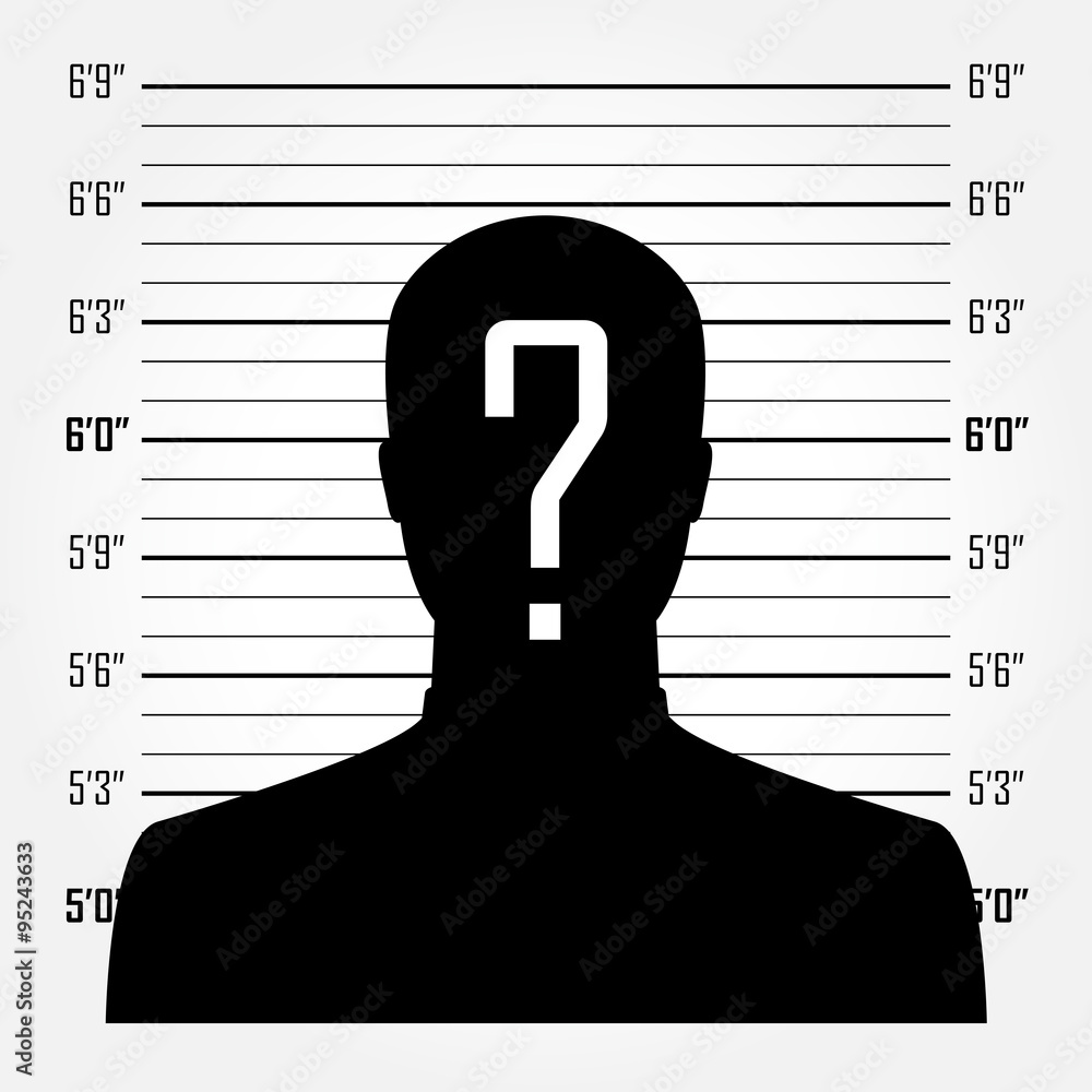 เวกเตอร์ Stock Man silhouette with question mark in mugshot or police lineup background | Adobe ...