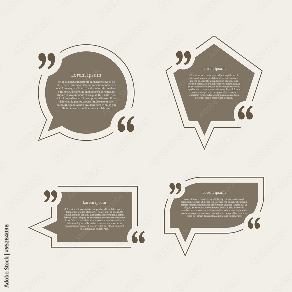 Quote mark speech bubbles set. Empty quote blank citation template ...