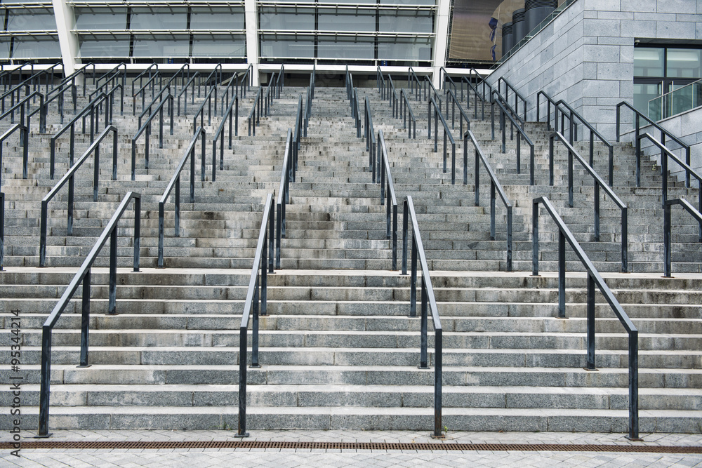 Stairs in front of big football stadium, low angle view Stock Photo ...