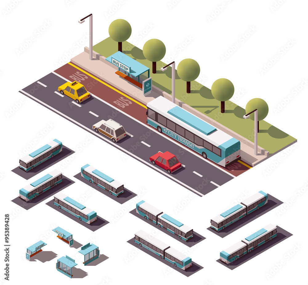 Vector isometric buses set Stock Vector | Adobe Stock