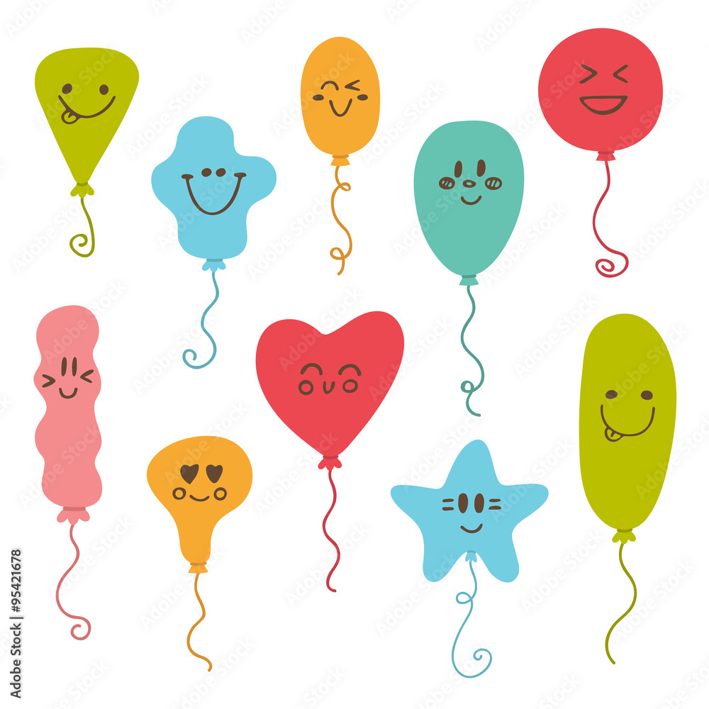 Happy cute colored balloons. Birthday balloons Stock Vector | Adobe Stock