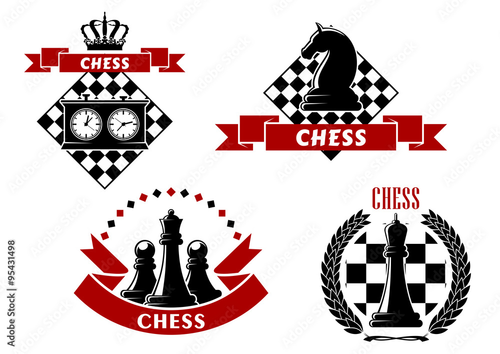 Chess game icons with chessmen and boards Stock Vector | Adobe Stock