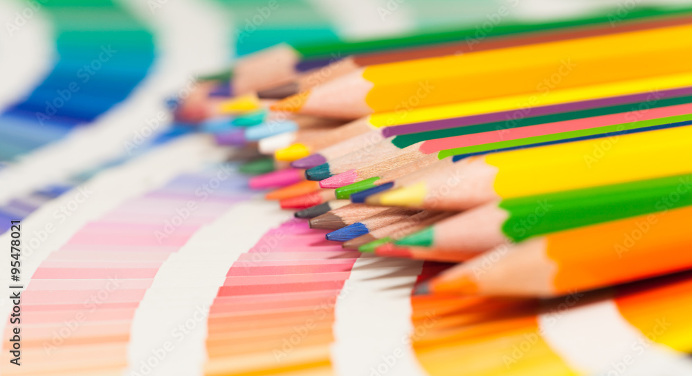 colored pencils and color chart of all colors Stock Photo | Adobe Stock