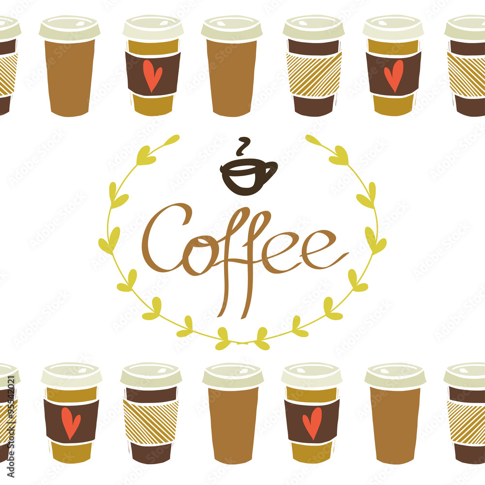Hand drawn cups of coffee bottom border Stock Vector | Adobe Stock