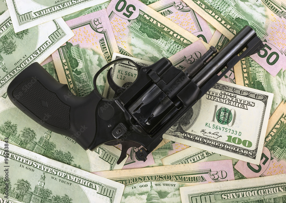 black revolver on money hundred dollar bill. gun Stock Photo | Adobe Stock