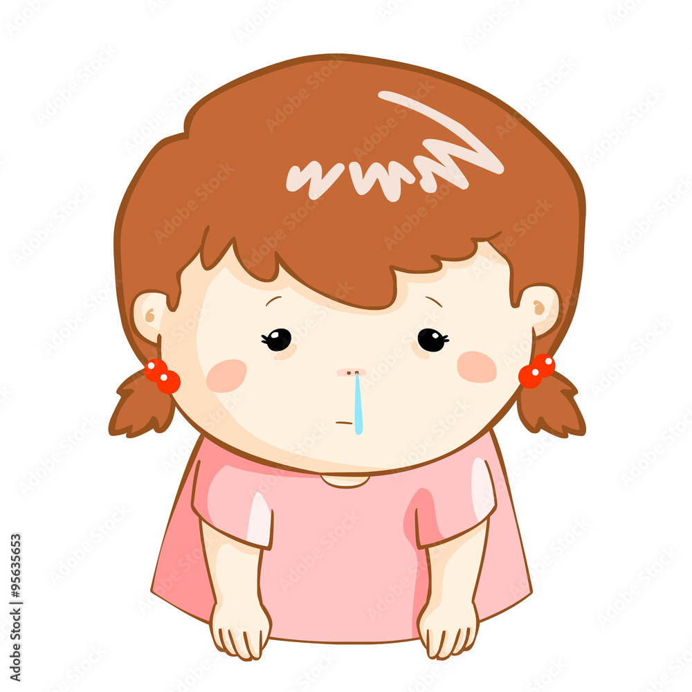ill girl runny nose cartoon vector Stock Vector | Adobe Stock