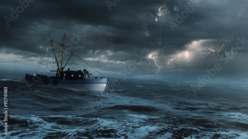 Fishing boat in the stormy open sea Stock Video | Adobe Stock