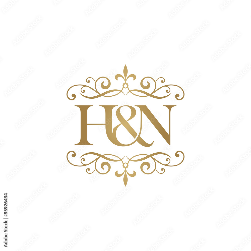 H&N Initial logo. Ornament ampersand monogram golden logo Stock Vector ...