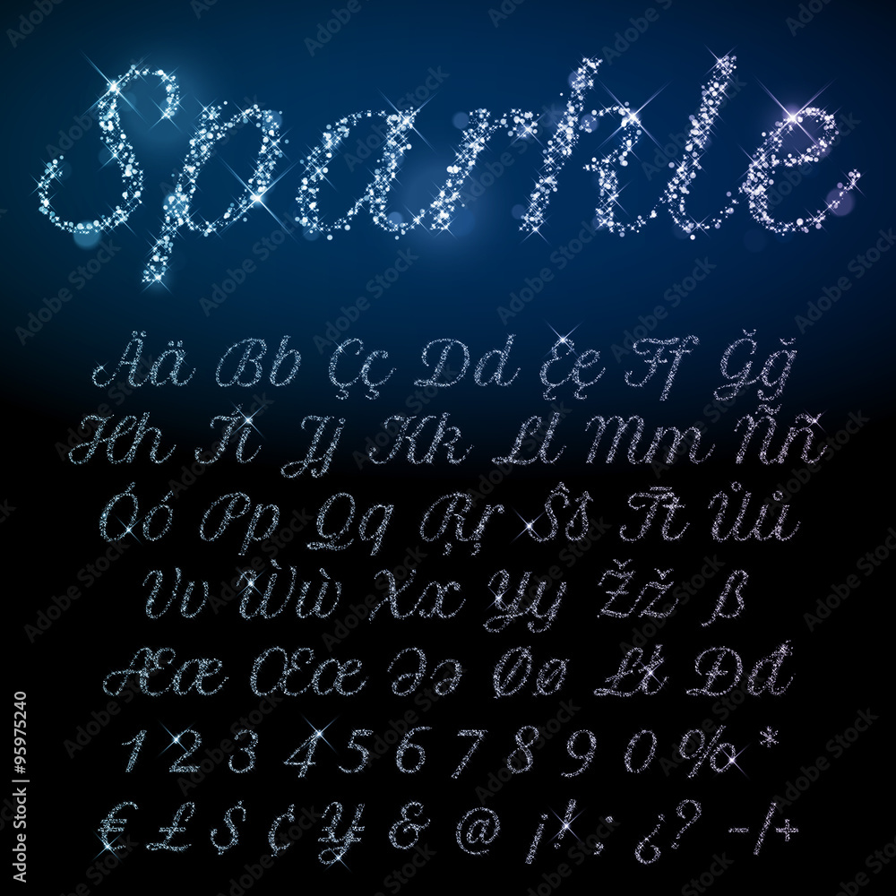 Shining font set of glittering sparkles Stock Vector | Adobe Stock