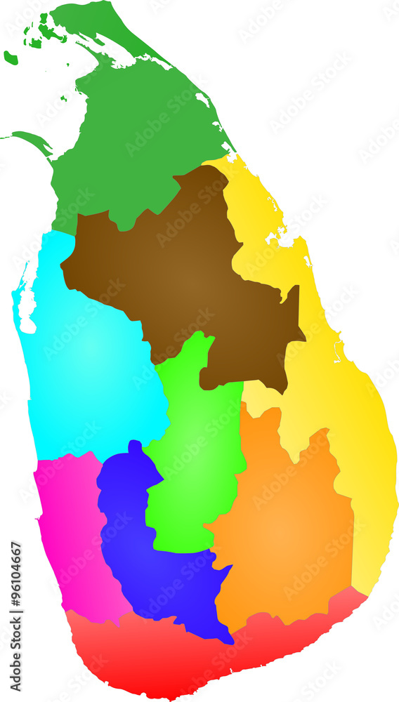Color, detailed map of Sri Lanka divided into provinces. Each province ...