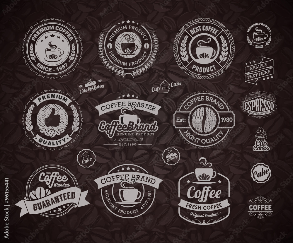 Vector Coffee Labels Isolated Coffee Beans Seamless Background. Premium ...