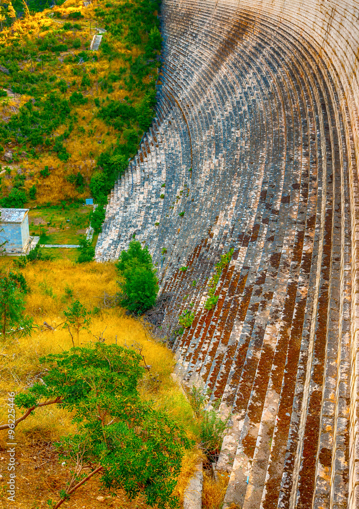 the Marathonas dam at Marathonas lake near Athens in Greece. HDR ...