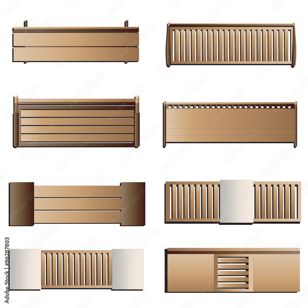 Outdoor furniture , Bench top view set 6 for landscape design , Stock ...