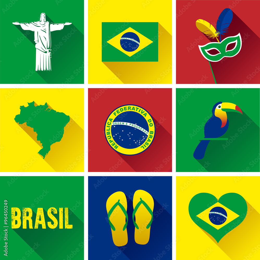 Brazil Flat Icon Set. Set of vector graphic flat icons representing ...