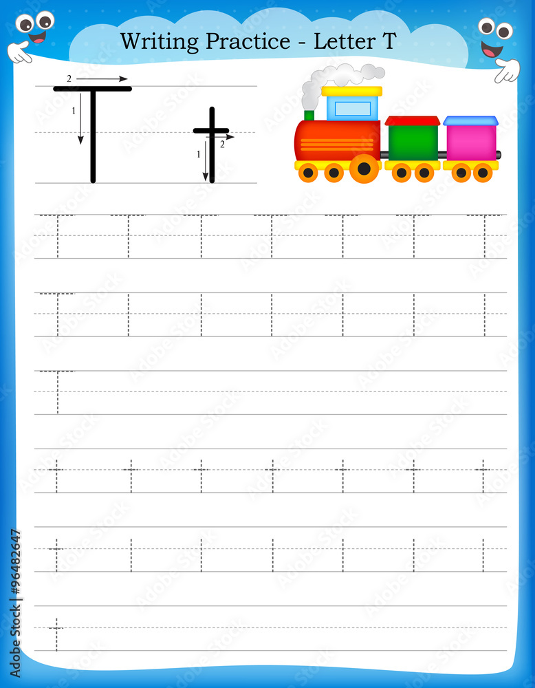 Writing practice letter T Stock Vector | Adobe Stock