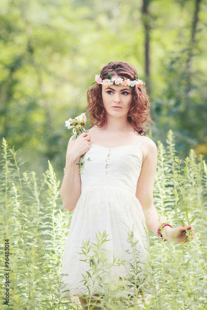 Beautiful white Caucasian girl with hazel eyes, long wavy curly hair ...