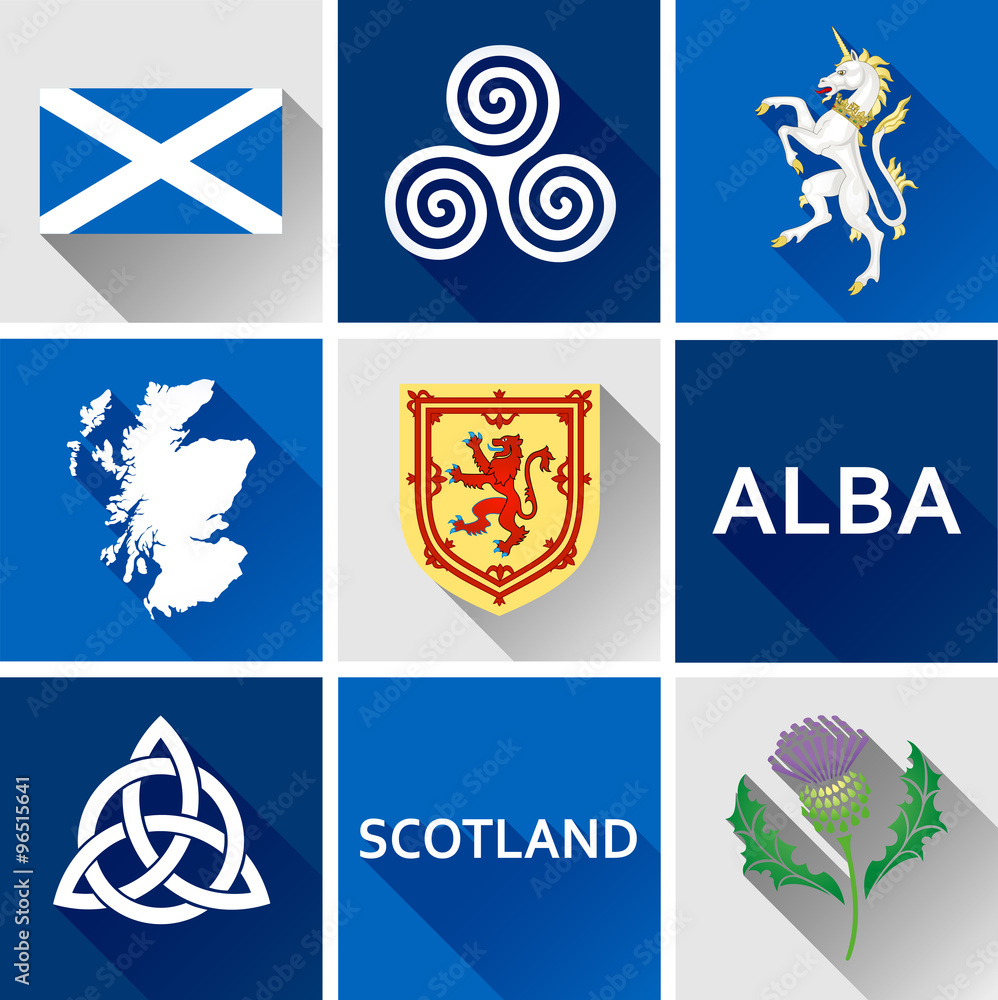 Scotland Flat Icon Set Set of vector graphic flat icons representing ...