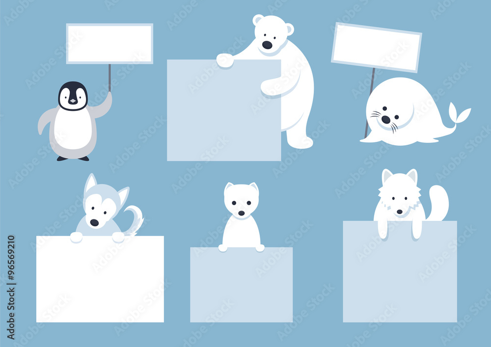 Arctic Animals Characters Show Blank Signs, Winter, Nature Travel and ...