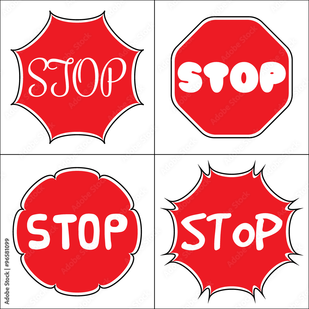 Vektor STOP. Traffic stop sign on pure white. Set of red octagonal stop ...