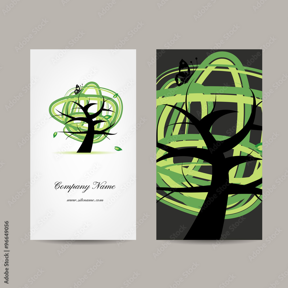 Business card design, green tree Stock Vector | Adobe Stock