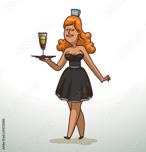 Vector Red Haired Waitress With A Cloche Cartoon Image Of A Red Haired