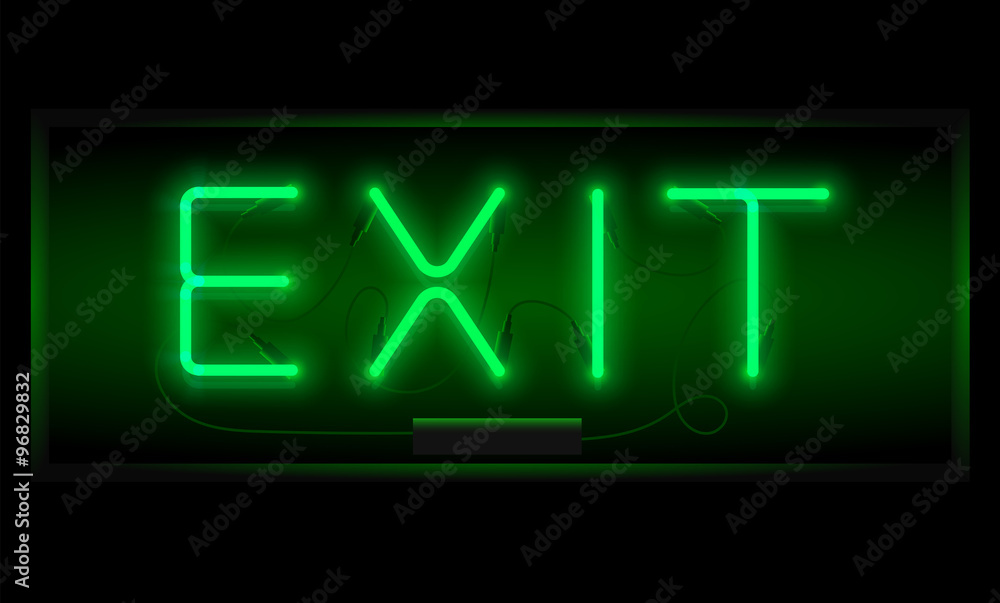 Exit sign. Realistic neon inscription. Glowing font. Vector ...