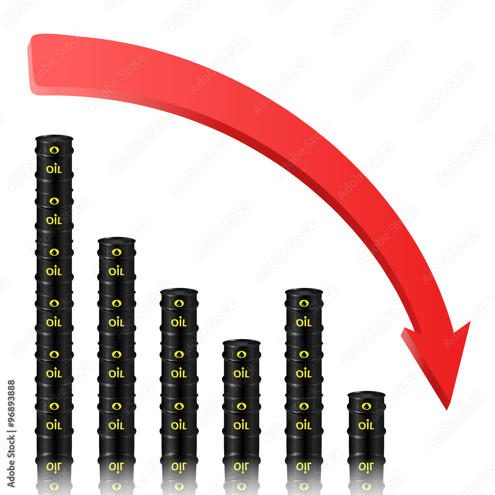 Chart of oil price falling with red arrow, vector illustration Stock ...