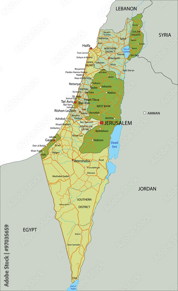 Highly detailed editable political map with separated layers. Israel ...
