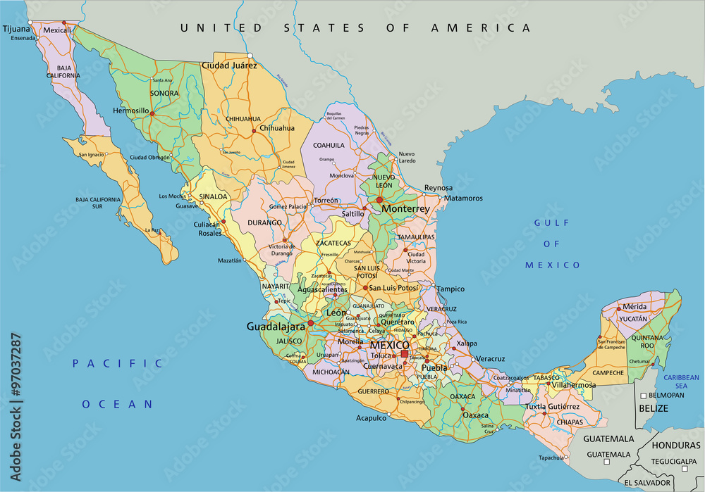 Mexico - Highly detailed editable political map with labeling. Stock ...