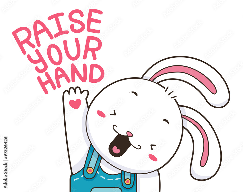Cute Bunny Raise Your Hand Stock Vector | Adobe Stock