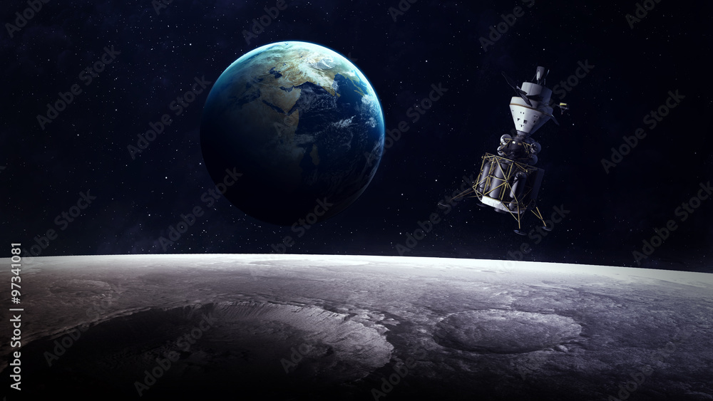 High Resolution Planet Earth view from the moon surface. Elements of ...