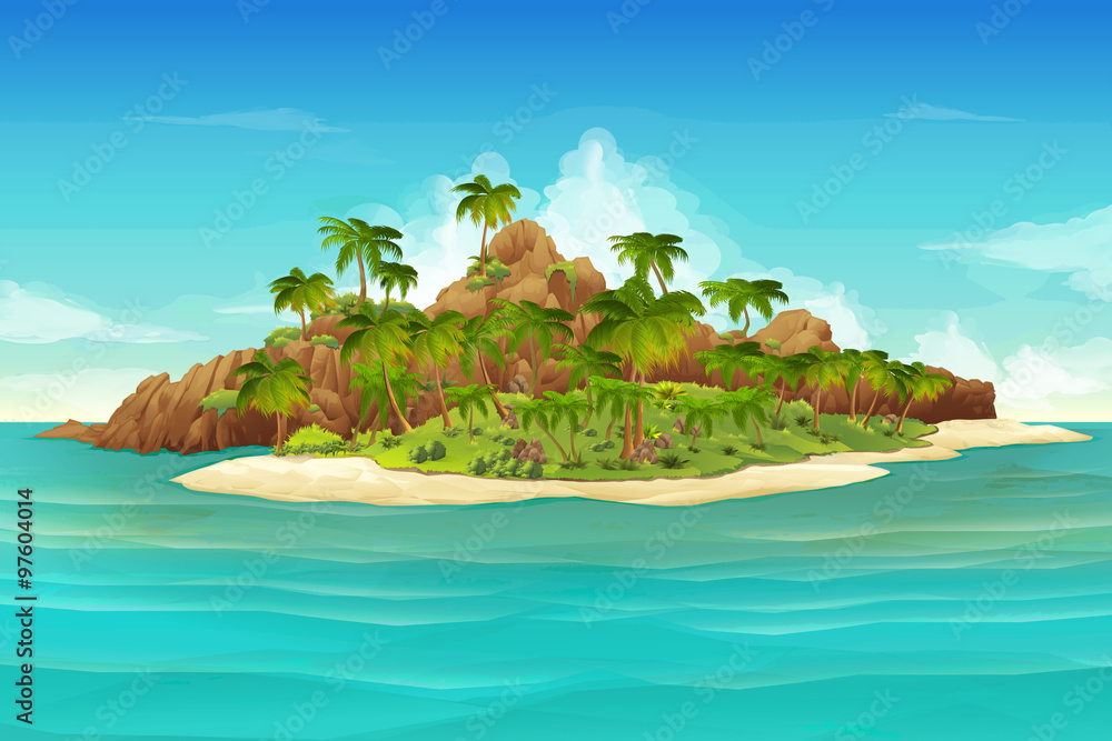 Tropical island, vector background Stock Vector | Adobe Stock