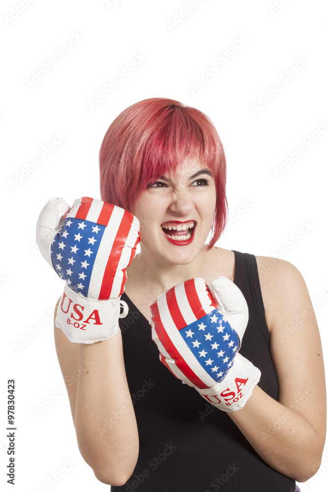 red hair girl boxer boxing - Isolated Stock Photo | Adobe Stock