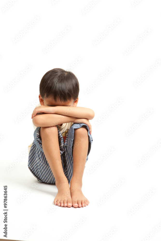 Angry sad crying child boy punishment ,solated on white background ...