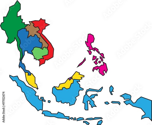 Colorful Asean map on white background. Stock Vector | Adobe Stock