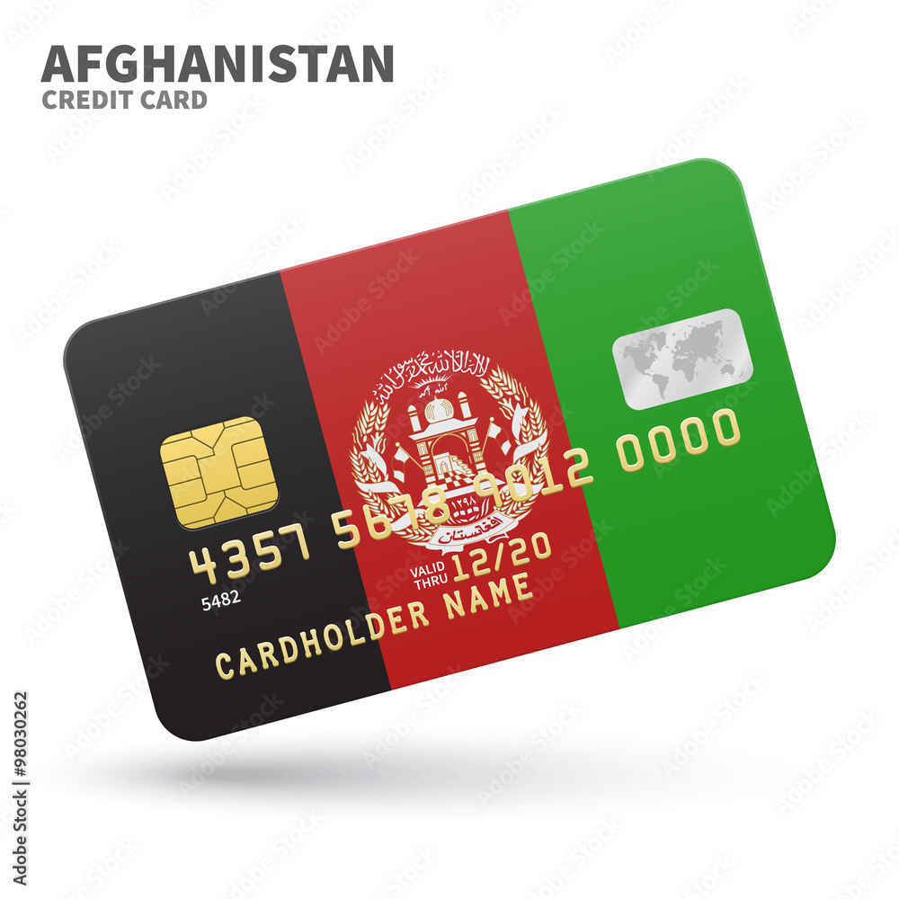 Credit card with Afghanistan flag background for bank, presentations ...
