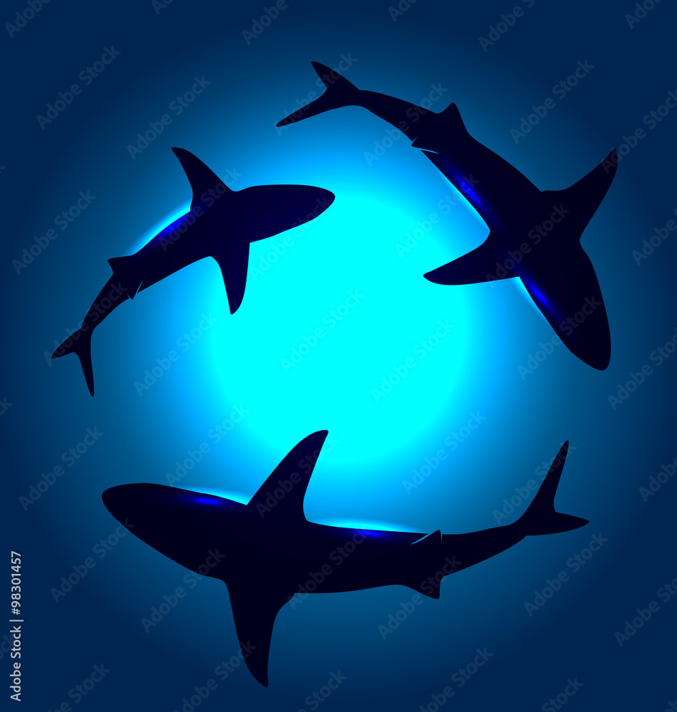 Vector background with floating sharks Stock Vector | Adobe Stock