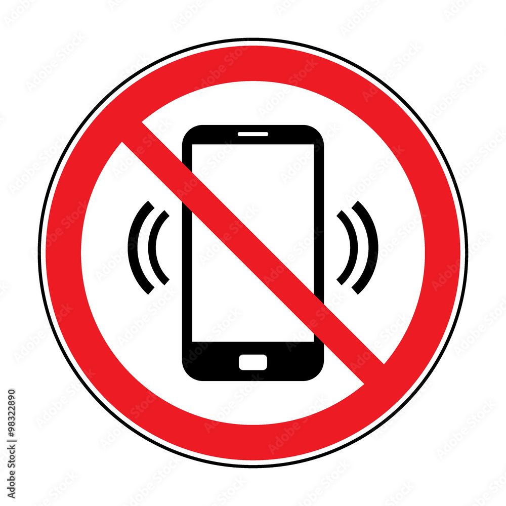 No cell phone sign. Mobile phone ringer volume mute sign. No smartphone ...