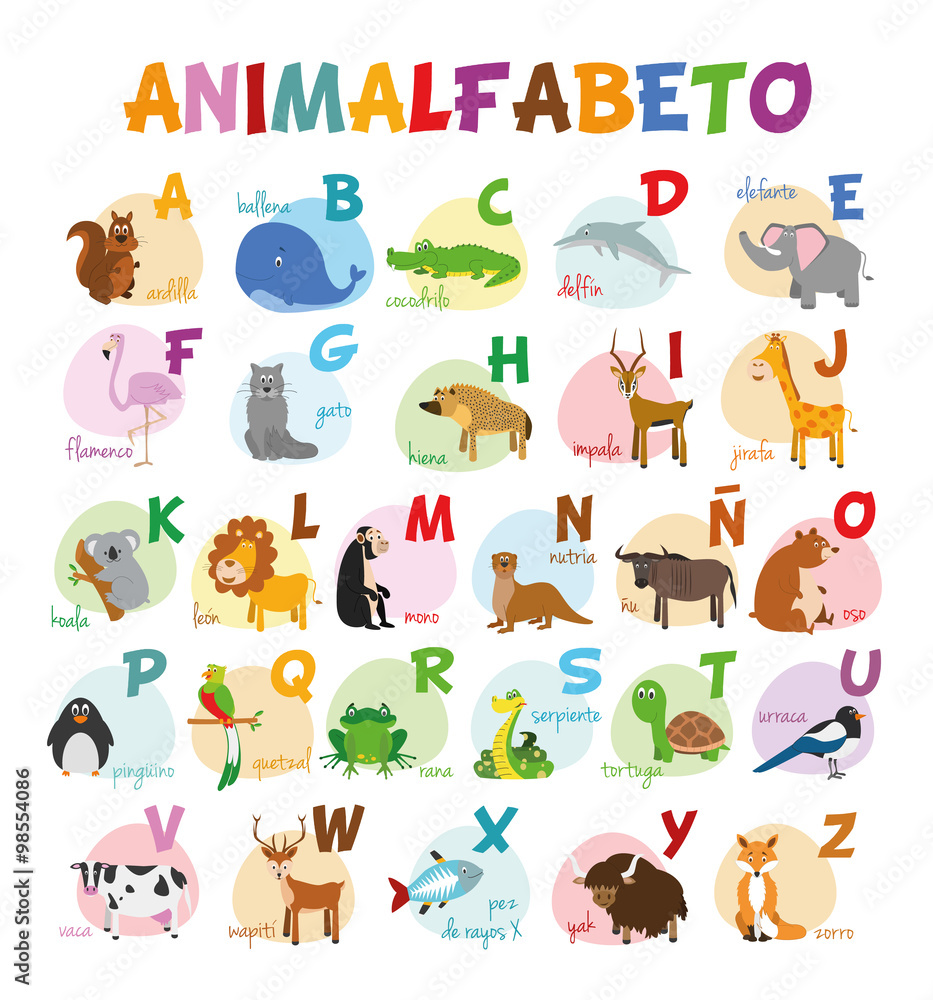 Vector de Stock Ilustración de vector Alfabeto ilustrado con animales ...