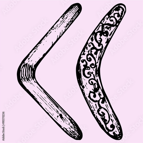 set of returning boomerang, doodle style, sketch illustration, hand ...
