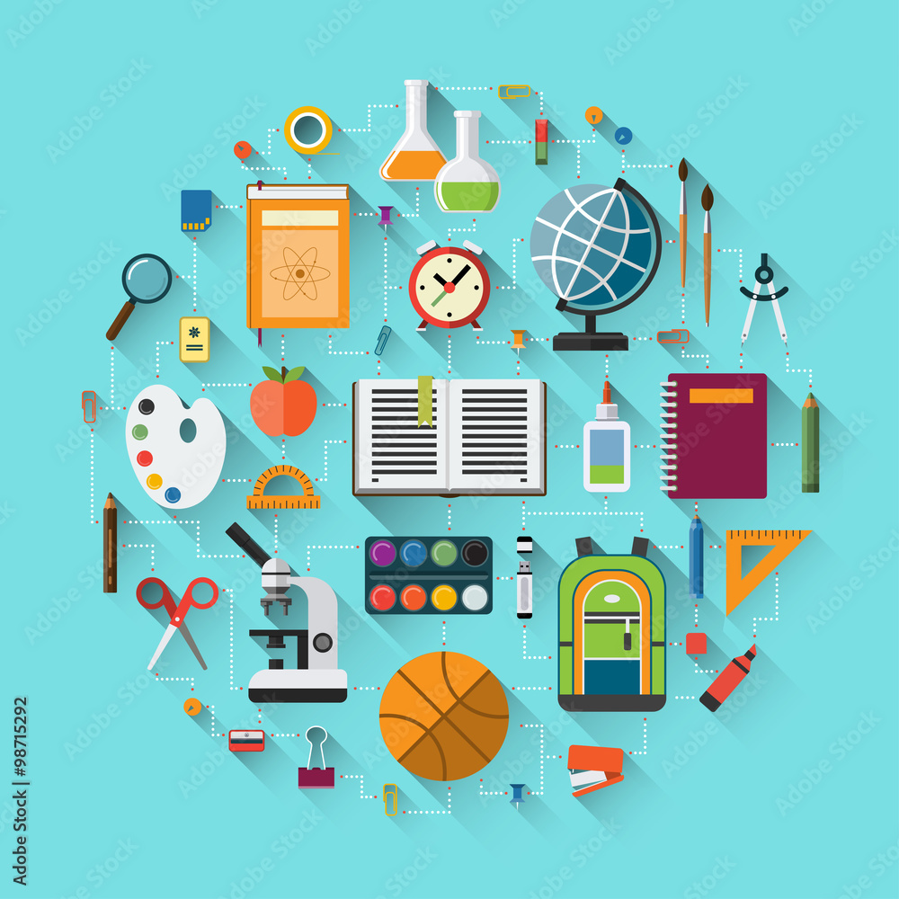 School background with education icons set Stock Vector | Adobe Stock