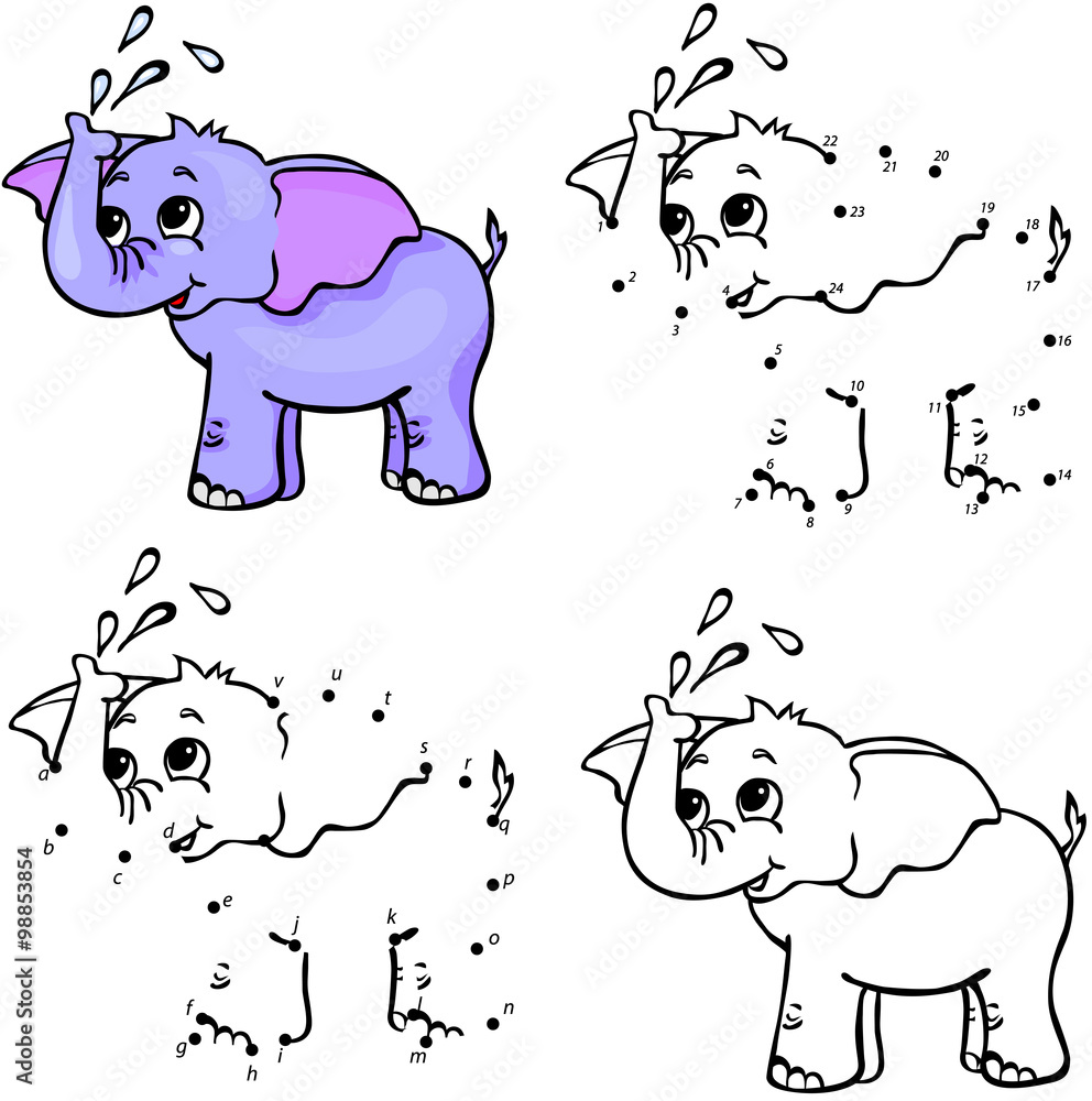 Cartoon elephant. Vector illustration. Coloring and dot to dot g Stock ...