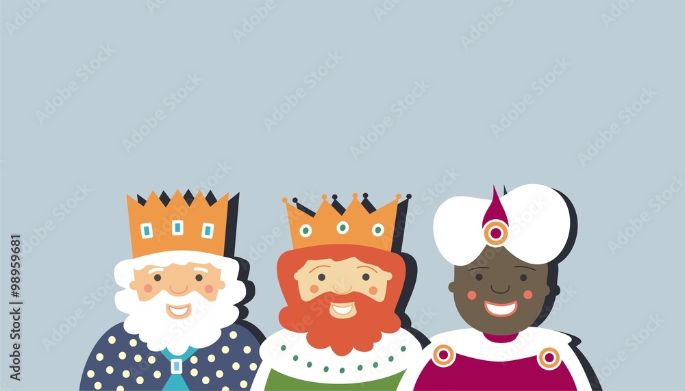Los tres Reyes Magos de Oriente sobre fondo azul Stock Vector | Adobe Stock