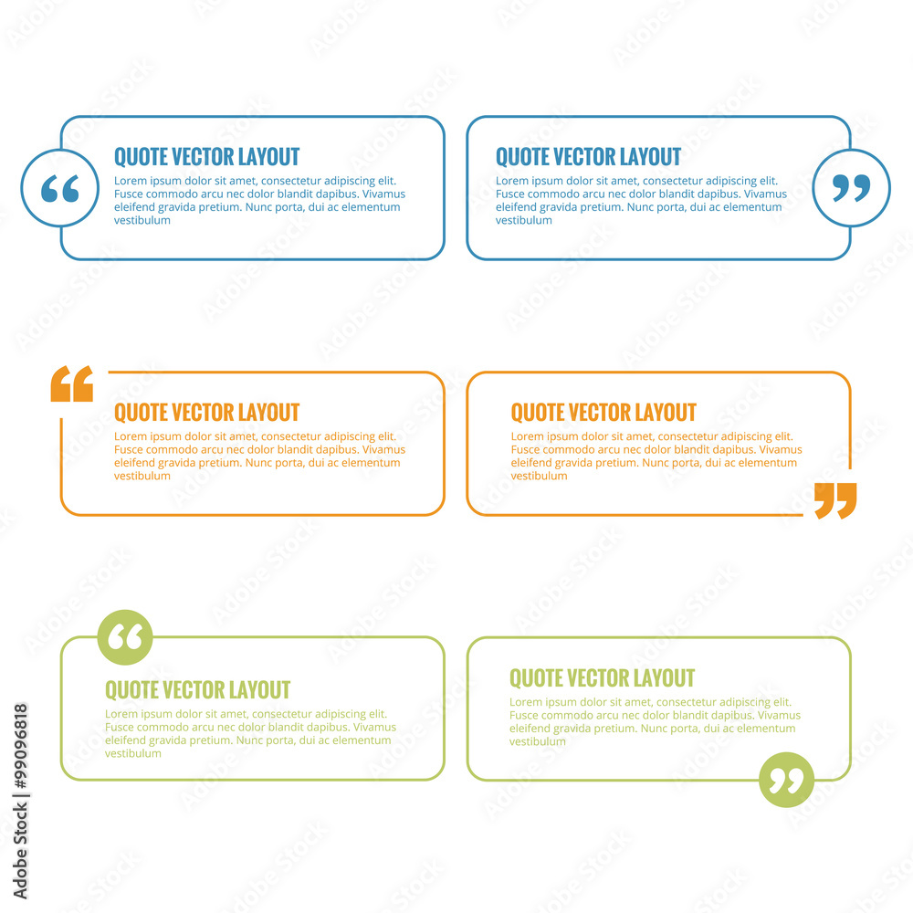 Quotation Mark speech bubble blank template with color variation Stock ...