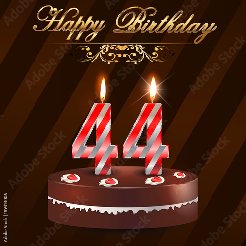 44 year Happy Birthday Card with cake and candles, 44th birthday ...