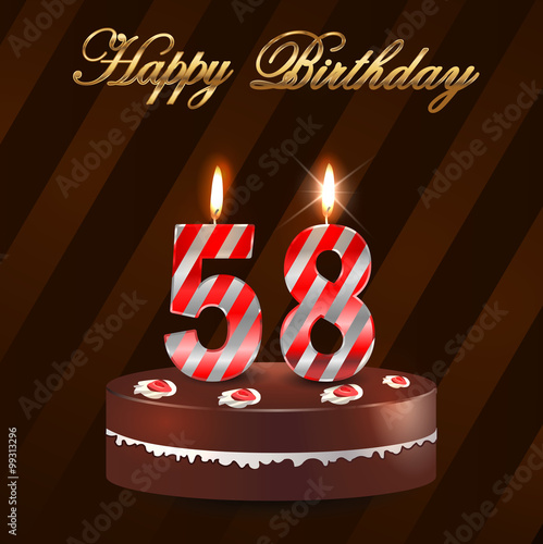 58 year Happy Birthday Card with cake and candles, 58th birthday ...