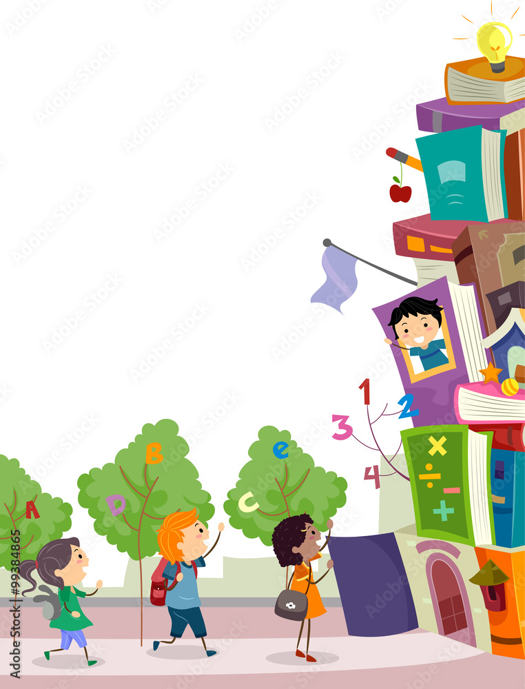 Stickman Kids Book Stack School Enter Stock Vector | Adobe Stock
