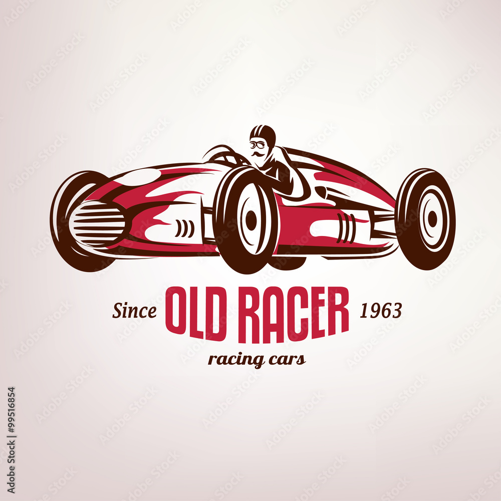 retro race car, vintage vector symbol, emblem, label template Stock ...