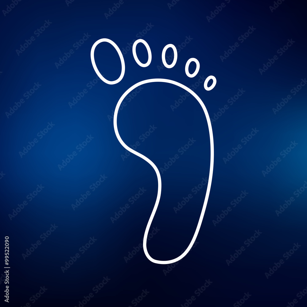 Foot icon. Footprint sign. Barefoot symbol. Thin line icon on blue ...